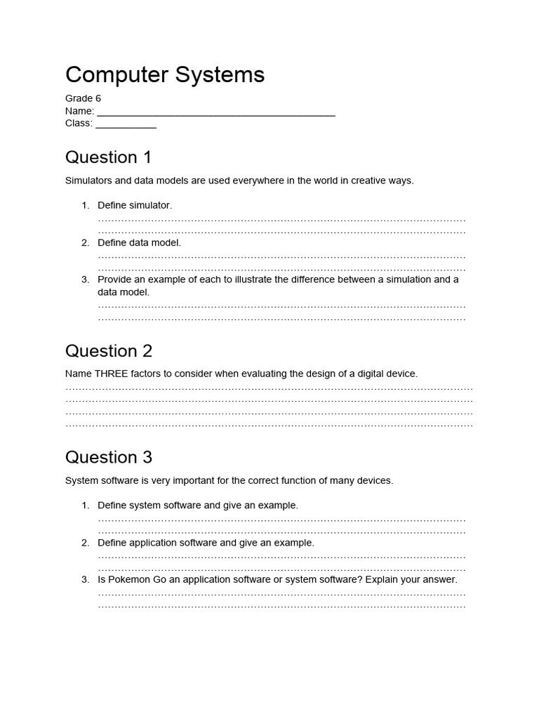 Grade 6 Worksheet Computer Systems | PDF | Artificial Intelligence ...