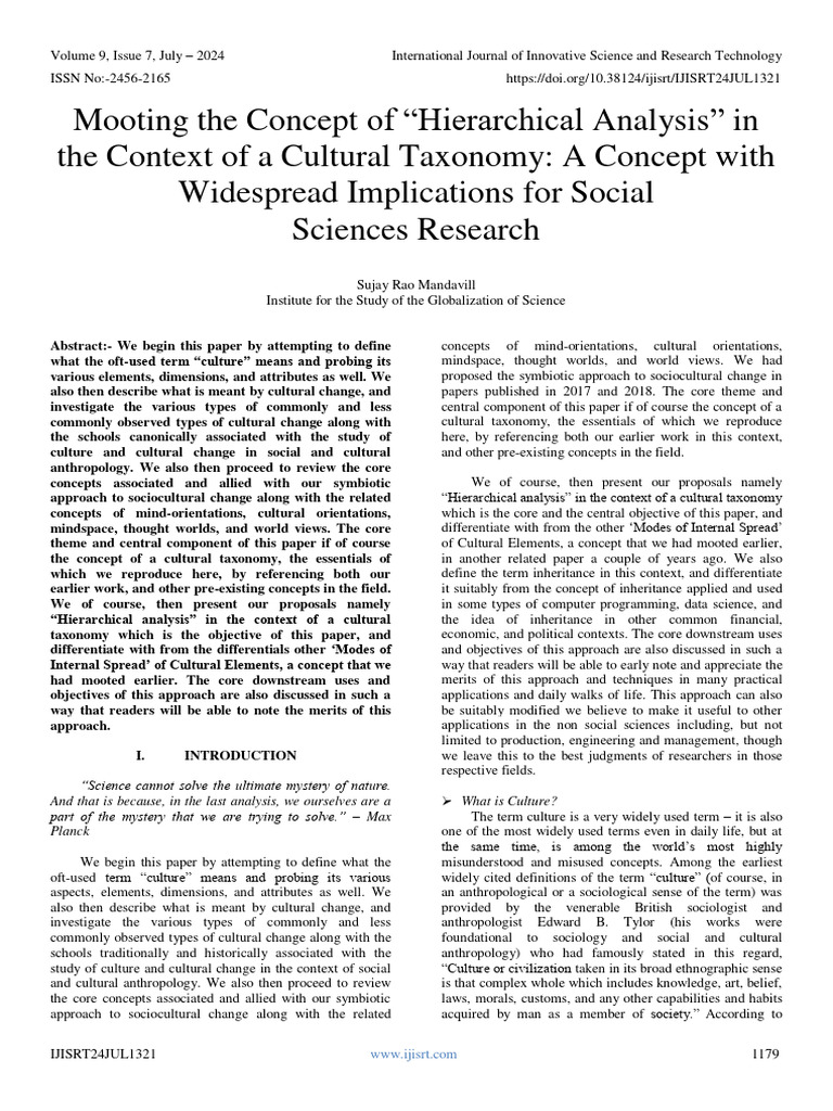 Mooting The Concept of "Hierarchical Analysis" in The Context of A Cultural Taxonomy: A Concept ...