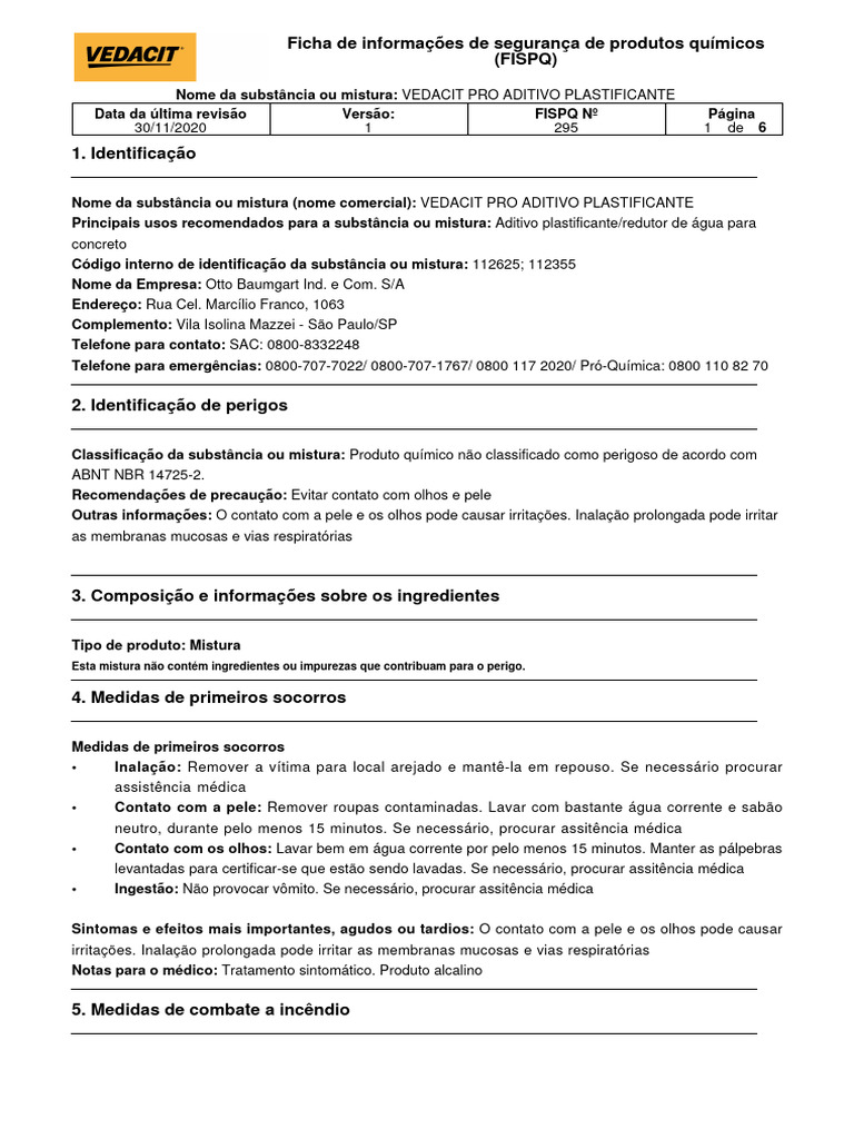 Fispq - Vedacit Pro Aditivo Plastificante | PDF | Água | Vapor Fispq - Vedacit Pro Aditivo Plastificante | PDF | Água | Vapor