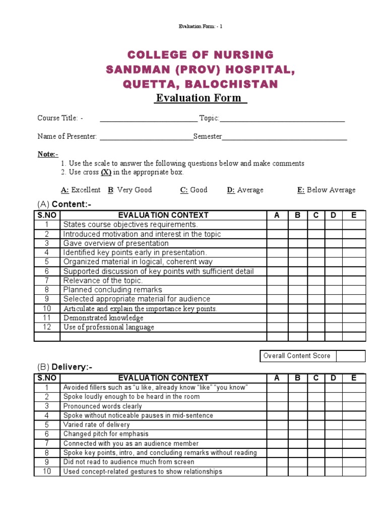 Presentation Evaluation Form | PDF