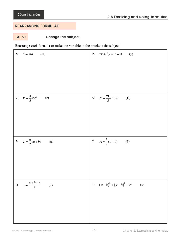 Change of Subject | PDF | Science & Mathematics