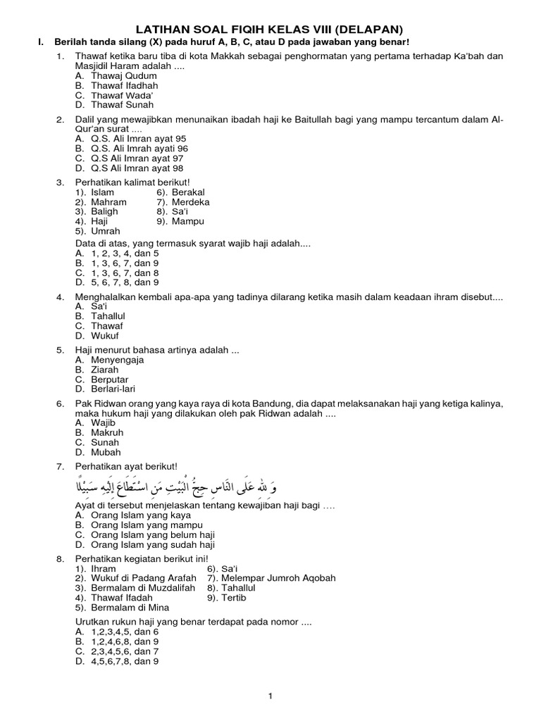 Latihan Soal Pat Fiqih MTS TP 2023-2024 Kelas 8 | PDF | Agama & Spiritualitas