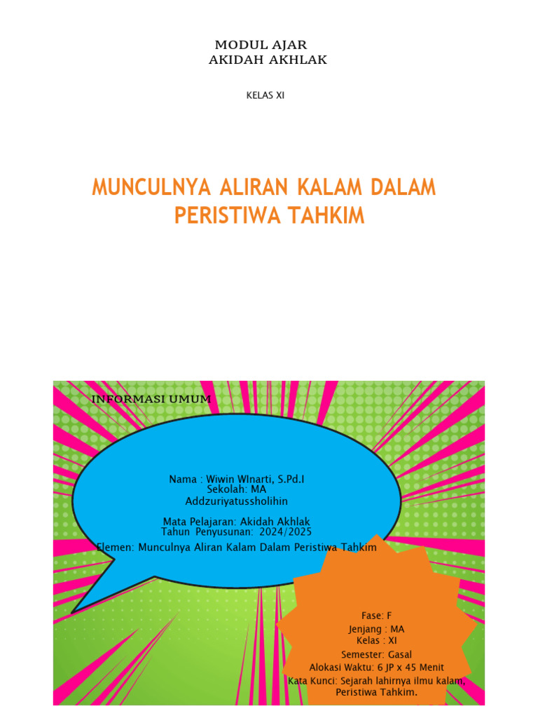 Modul Ajar Akidah KLS Xi Sejarah Ilmu Kalam | PDF