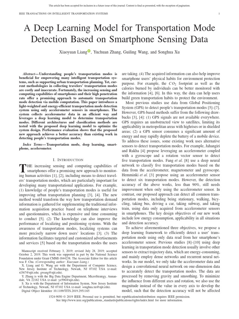 A Deep Learning Model For Transportation Mode Detection Based On Smartphone Sensing Data | PDF ...