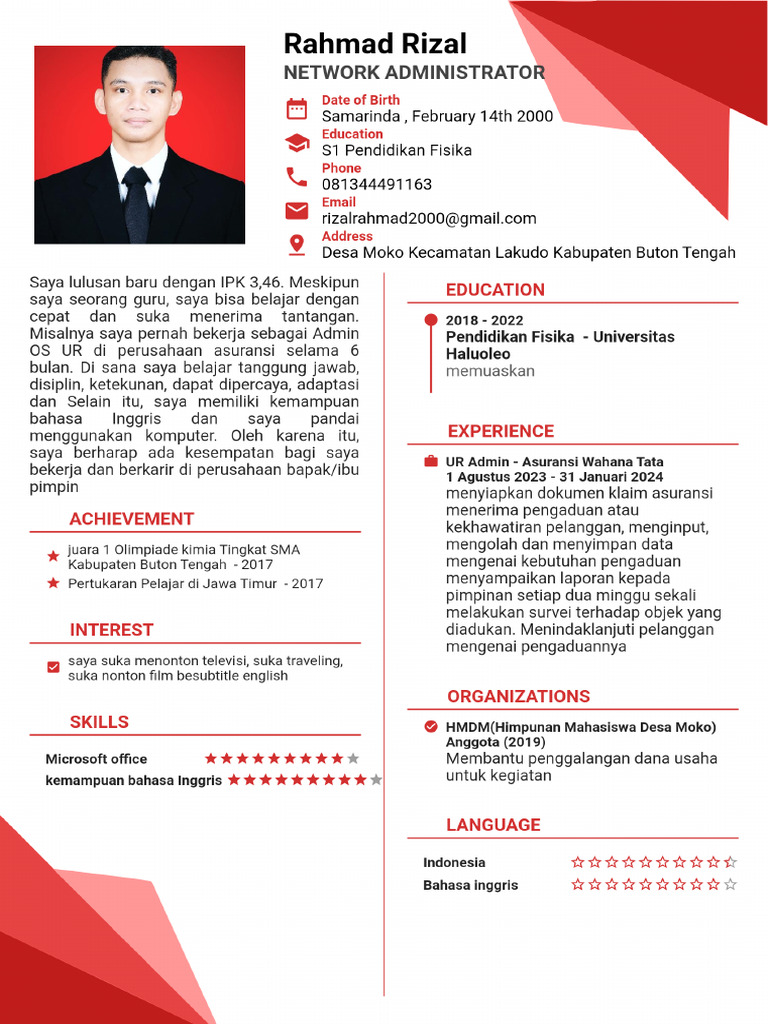 CV Rahmad Rizal Bahasa Indonesia | PDF