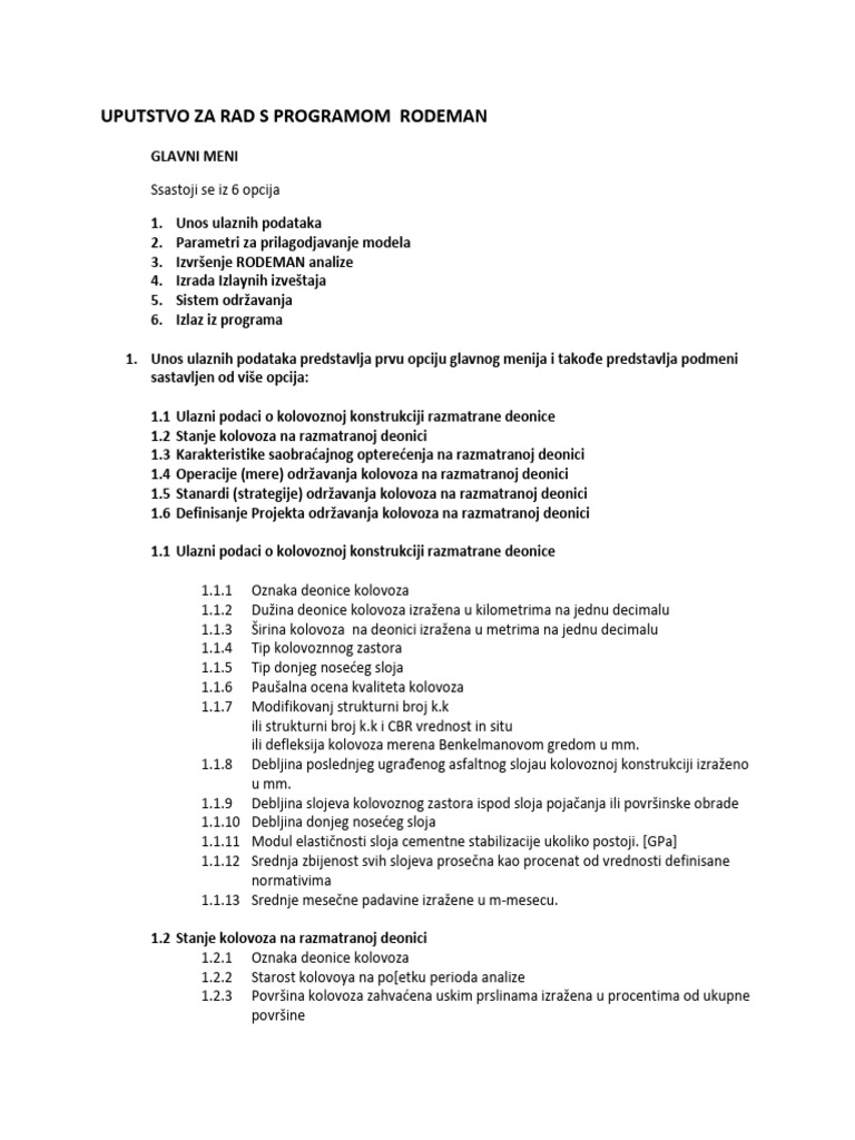 Uputstvo Za Rad S Programom RODEMAN I Deo | PDF