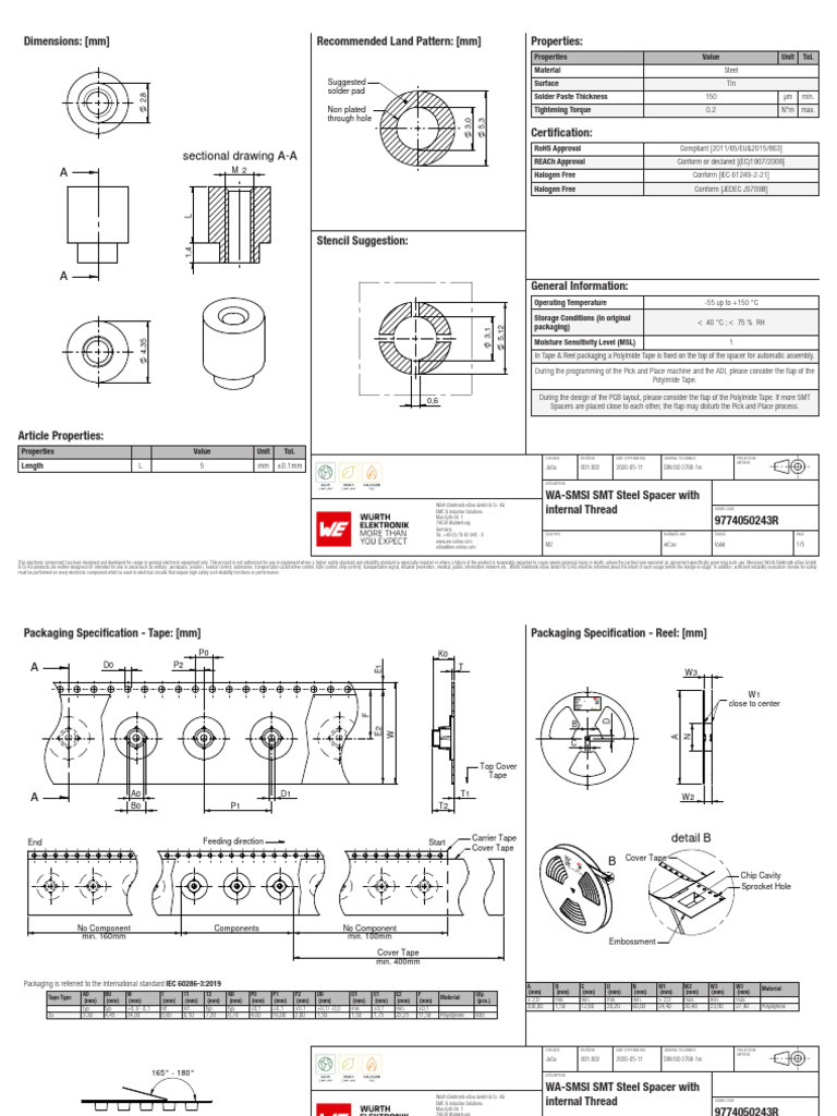 Dimensions: (MM) Recommended Land Pattern: (MM) Properties:: Sectional ...