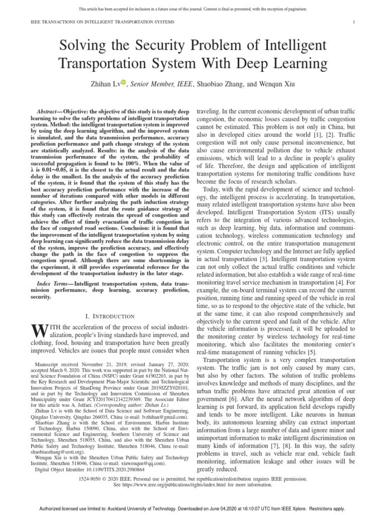Solving The Security Problem of Intelligent Transportation System With ... Solving The Security Problem of Intelligent Transportation System With ...
