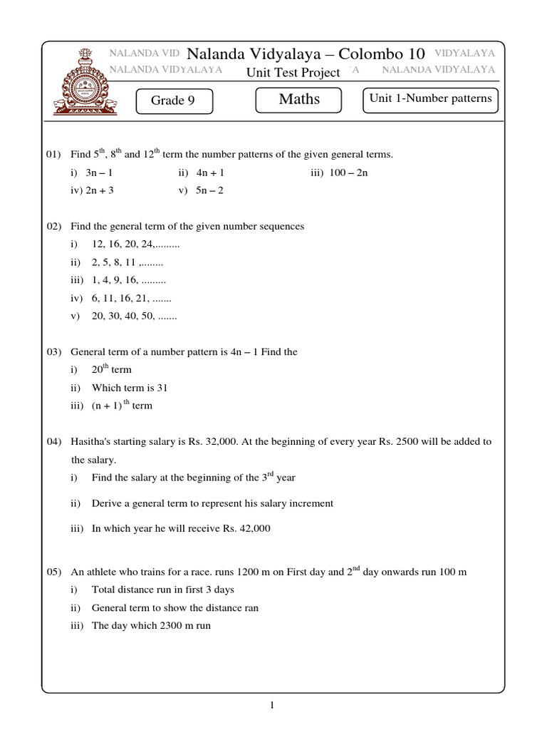 9-1 First Term Number Pattern EM | PDF