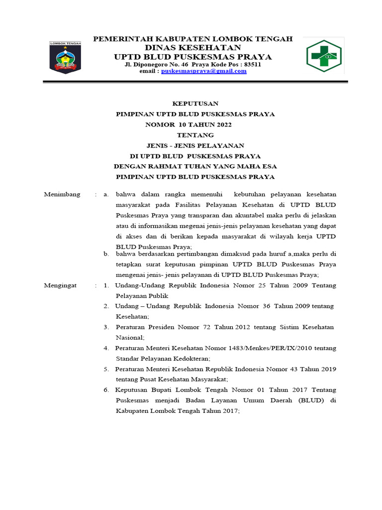 SK Jenis-Jenis Pelayanan 2022 | PDF