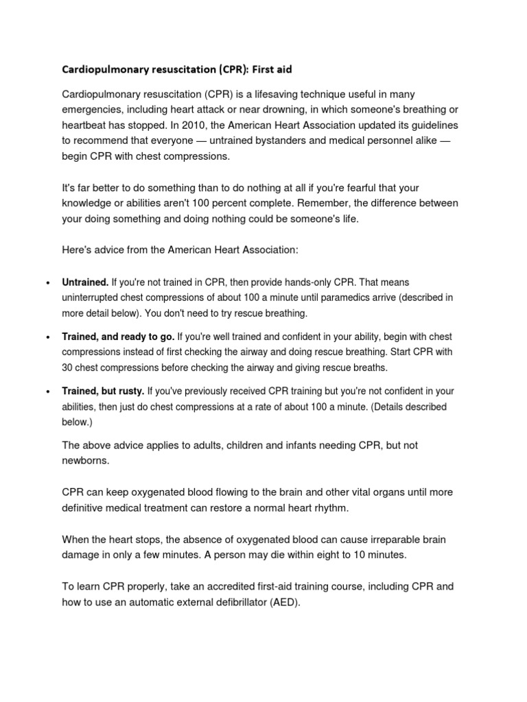 Cardiopulmonary Resuscitation (CPR) : First Aid: Untrained | PDF ...