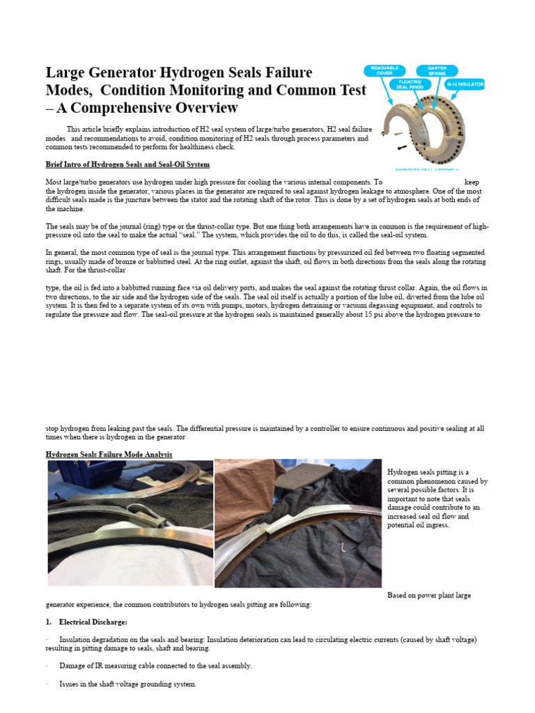 Large Generator Hydrogen Seals Failure Modes, Condition Monitoring and ...