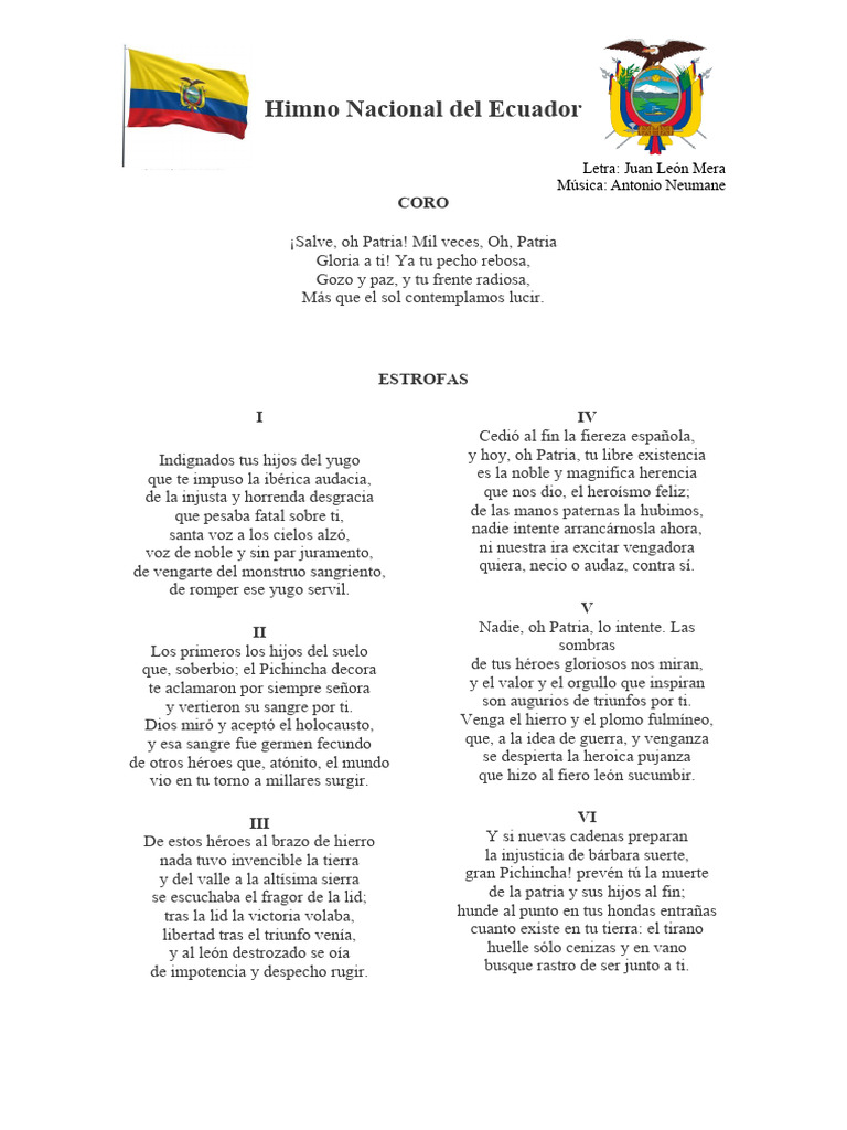 Himno Nacional Del Ecuador | PDF | Musica Sudamericana | Canciones