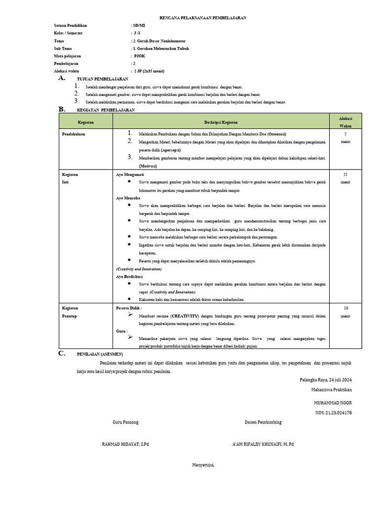 RPP Pjok Kelas 3 P2 | PDF