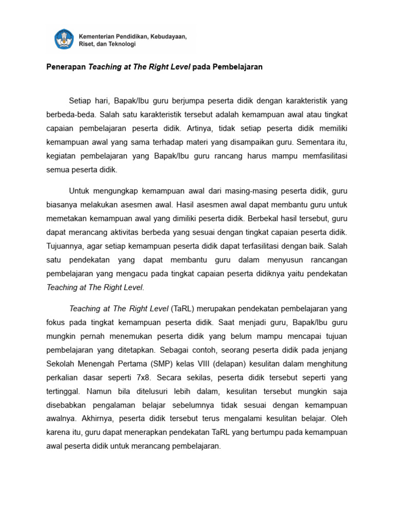 Modul Pembelajaran TARL | PDF