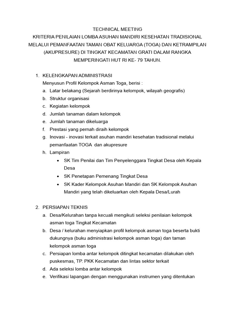 Kriteria Lomba Asman Toga Kec Grati | PDF