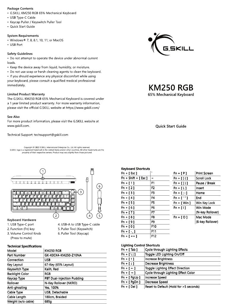 QuickStartGuide KM250 RGB | PDF | Computer Keyboard | Writing Implements