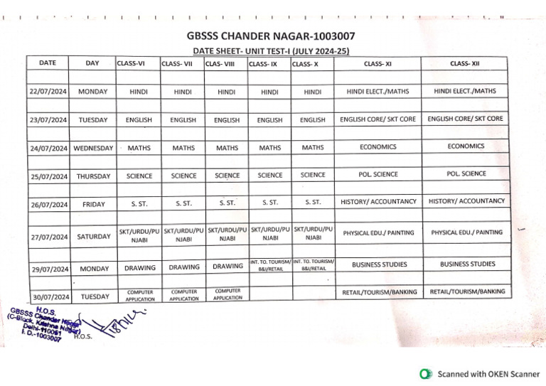 UT-I Date Sheet | PDF
