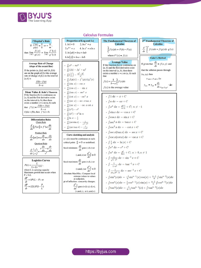 Calculus Formulas | PDF
