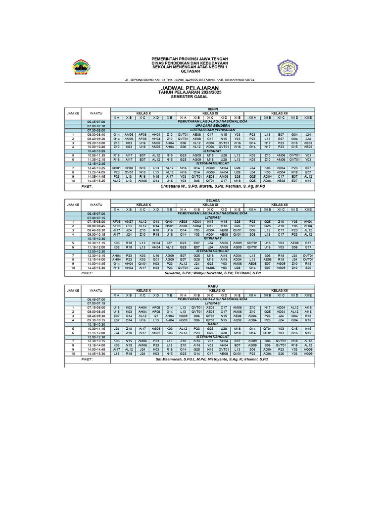 Jadwal Semester Gasal 2425 | PDF