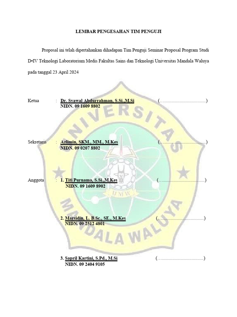 Lembar Pengesahan Tim Penguji | PDF