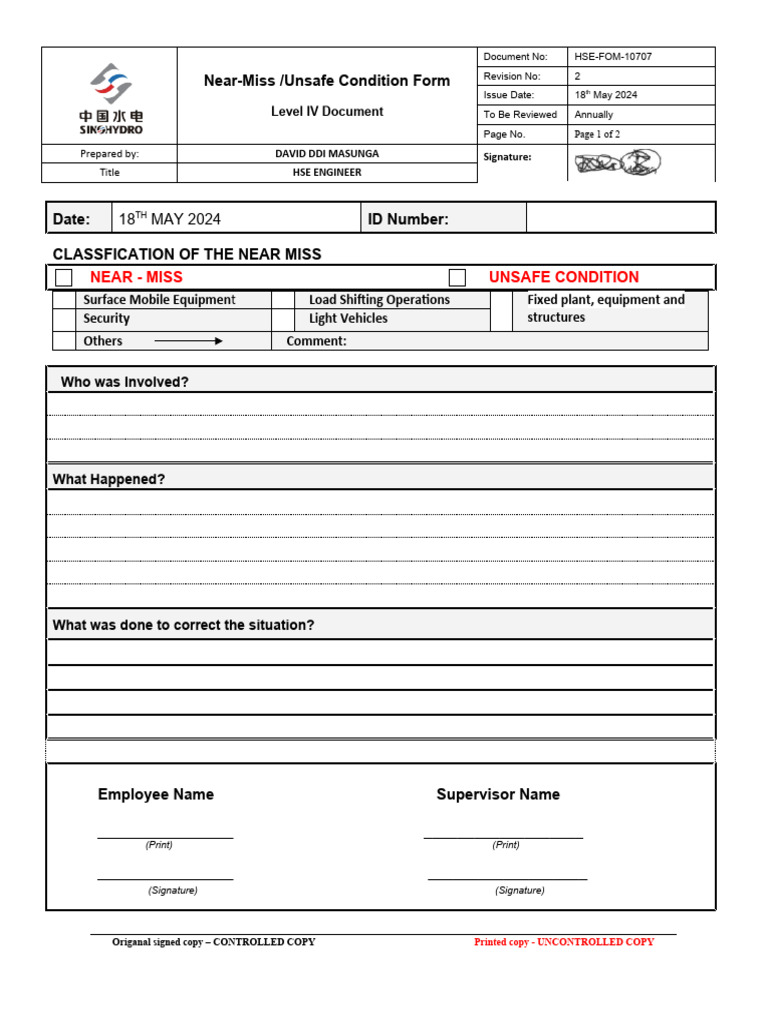Near-Miss and Unsafe Condition Report | PDF | Vehicles