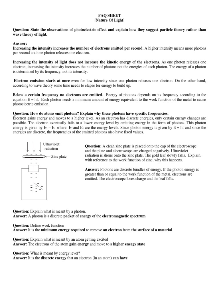 Photoelectric Effect and Photon Emission Explained | PDF | Photon ...