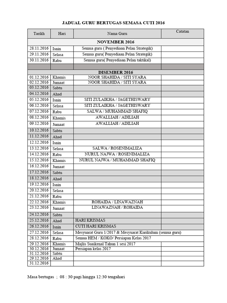 Jadual Guru Bertugas DLM Cuti | PDF