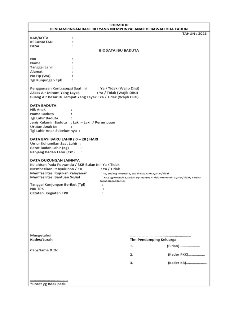 Formulir Baduta (TPK) | PDF