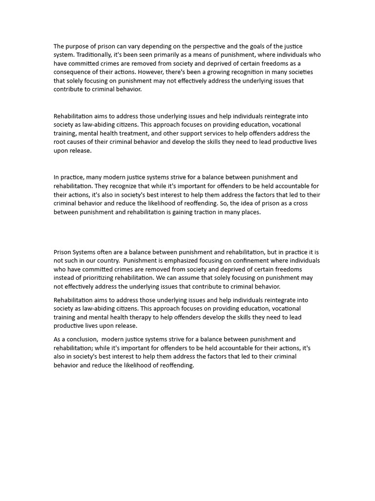 The Purpose of Prison Can Vary Depending On The Perspective and The ...