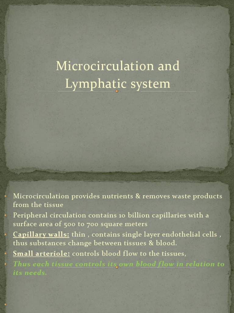 Microcirculation and Lymphatic System | PDF | Lymph | Capillary