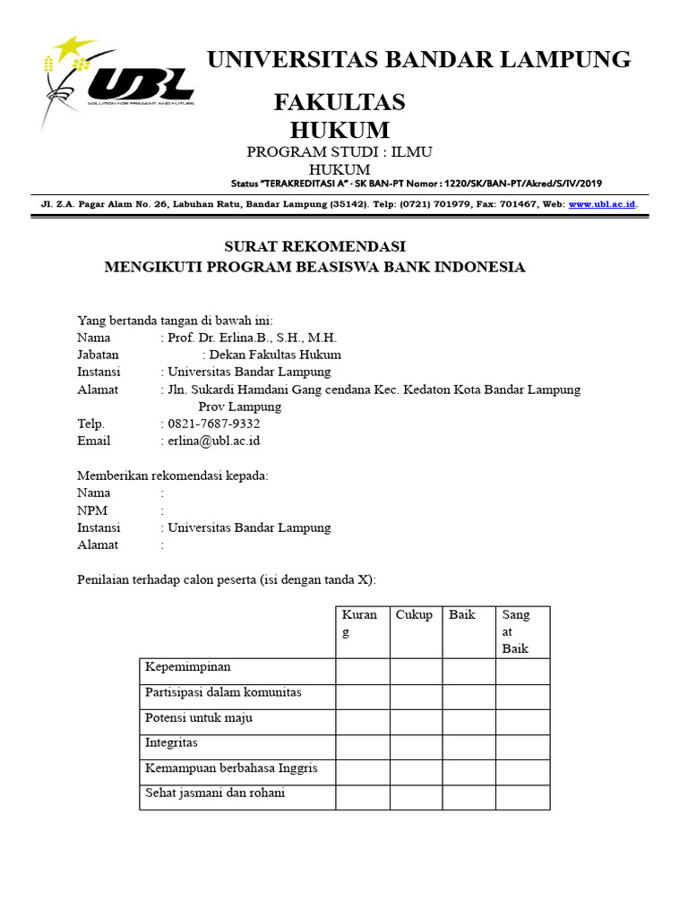 Surat Rekomendasi Bi | PDF
