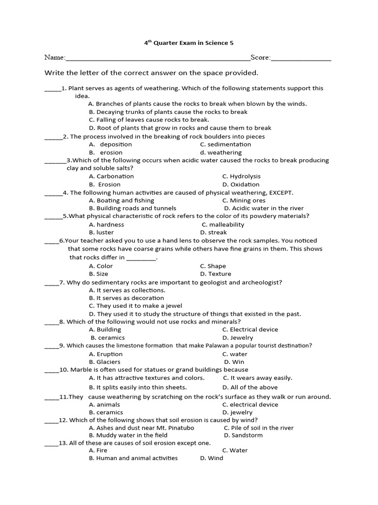 PT - Science 5 - Q4 | PDF | Rock (Geology) | Moon