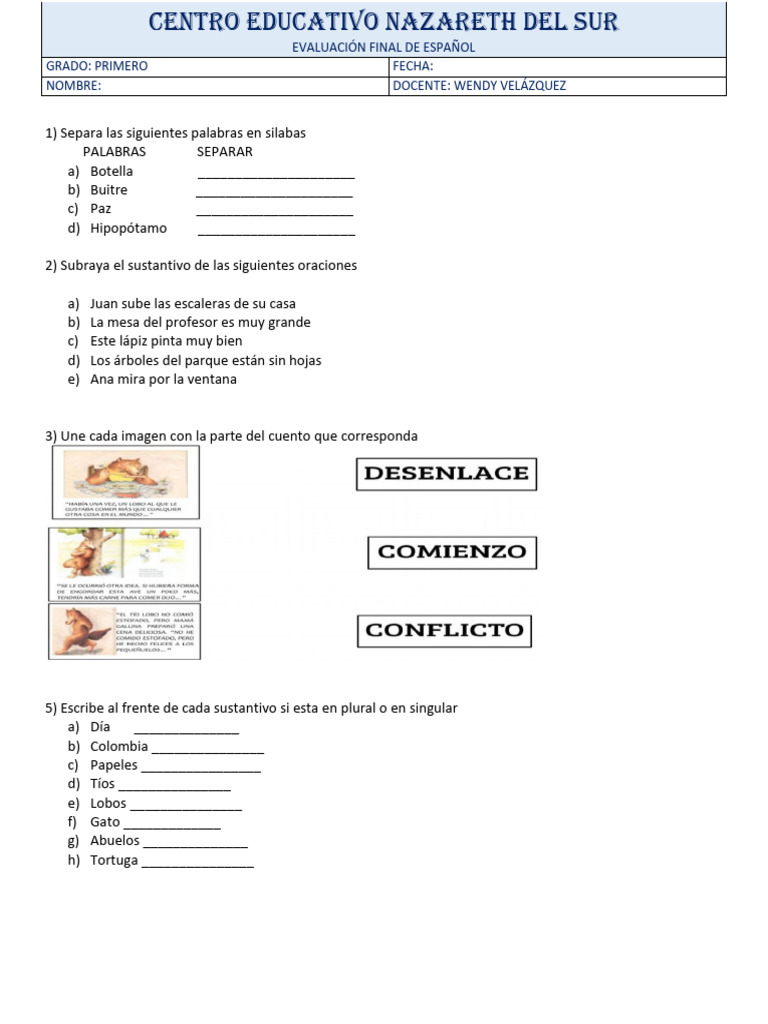 Examen Final Español Primero | PDF | Artes del Lenguaje y Comunicación ...
