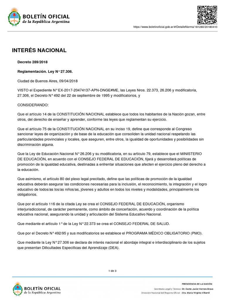 Decreto 289 Regl Ley 27306 - Dificultades Específicas Del Aprendizaje ...