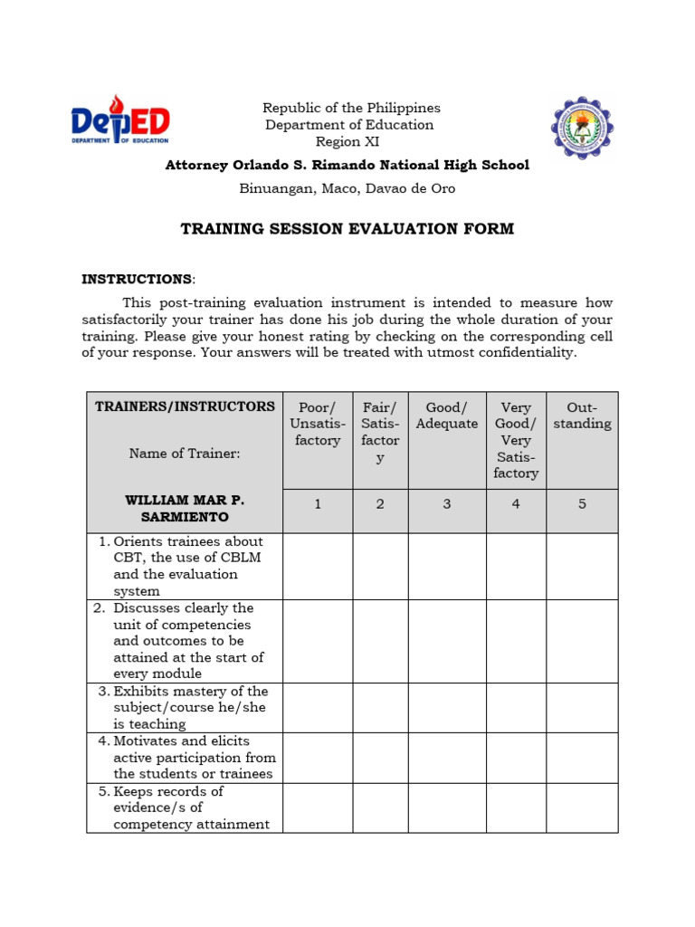Training Session Evaluations - Done | PDF | Learning | Cognition