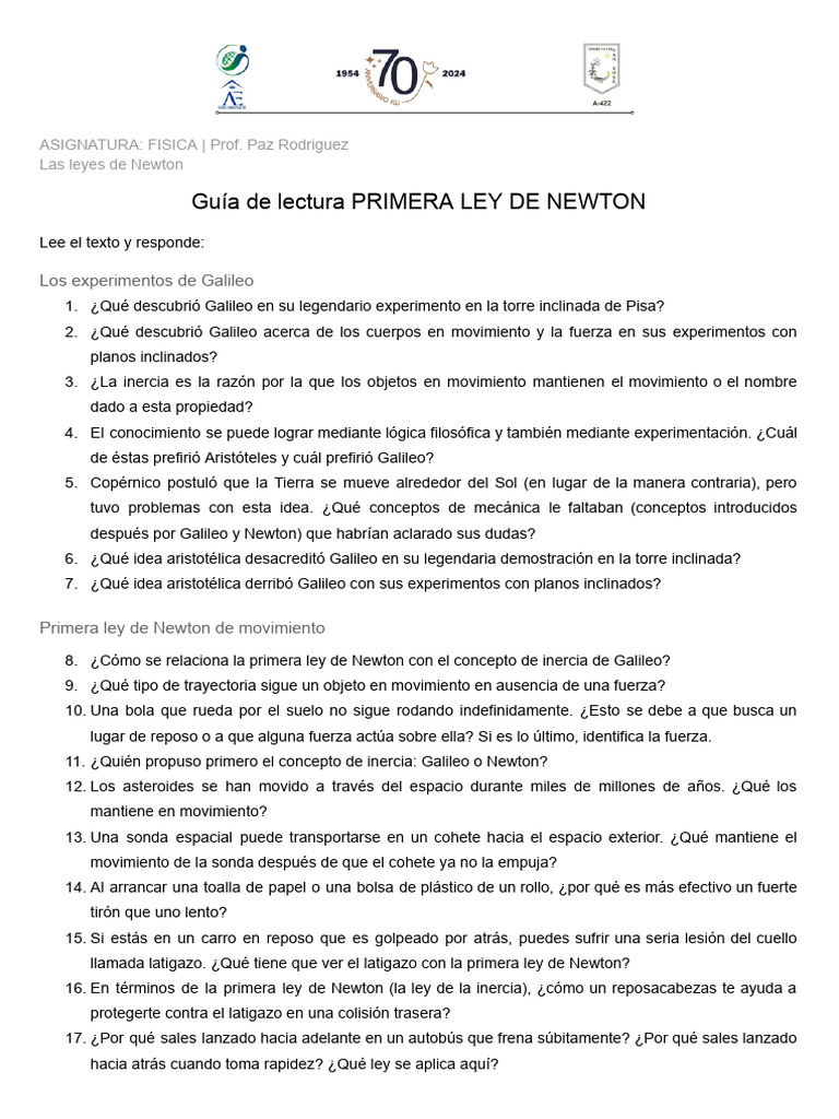 Guà A Prã¡ctica Primera Ley de Newton - Ley de La Inercia | PDF | Las ... Guà A Prã¡ctica Primera Ley de Newton - Ley de La Inercia | PDF | Las ...