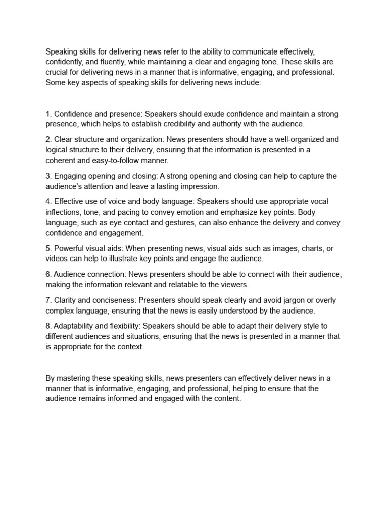 Speaking Skills For Delivering News | PDF | Career & Growth