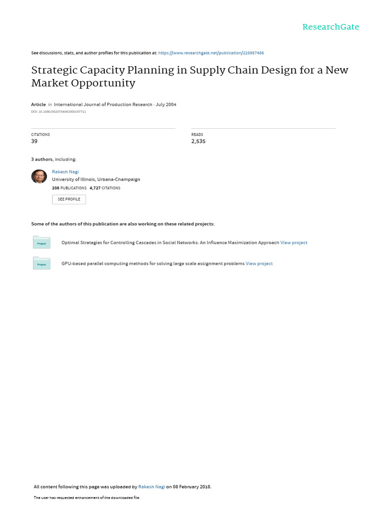 Strategic Capacity Planning in Supply Chains | PDF | Linear Programming ...