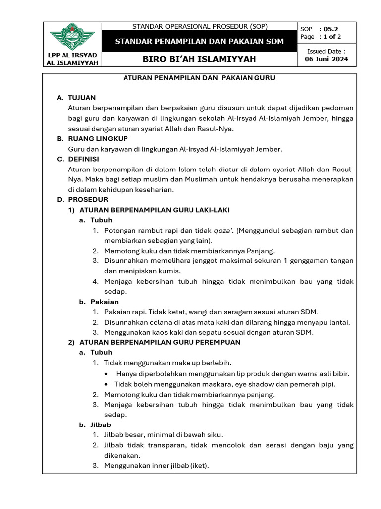 SOP Aturan Penampilan Dan Pakaian Guru | PDF