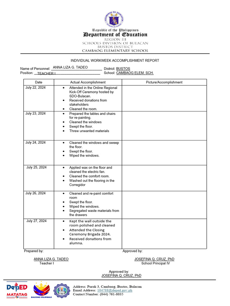 Brigada Eskwela 2024 Accomplishment Report | PDF