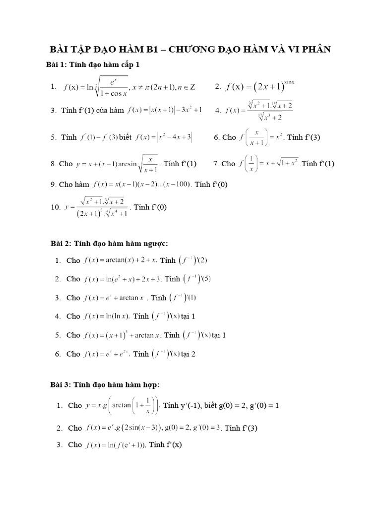 BT N02. B1 - Đao Hàm | PDF