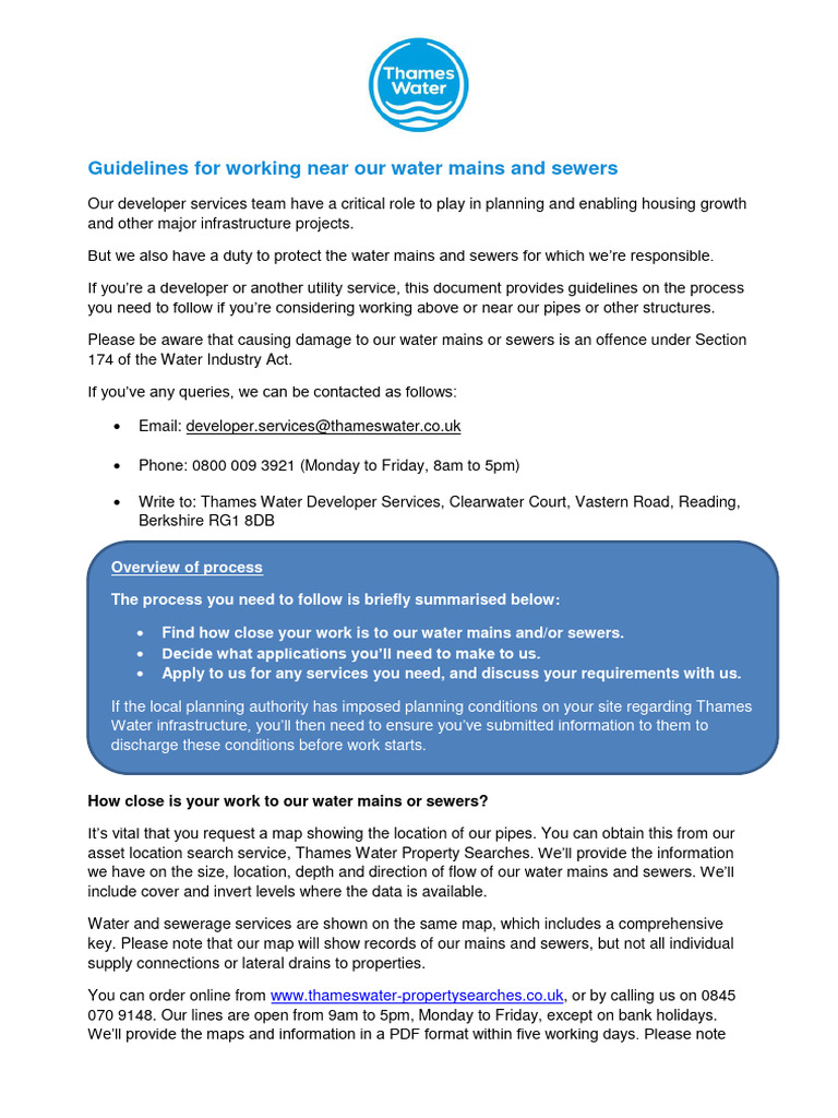 Guidelines For Working Near Our Water Mains and Sewers | PDF | Deep ...
