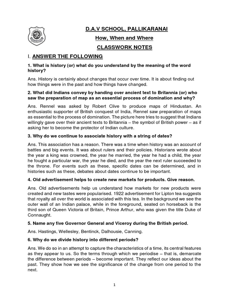 How, When and Where - Classwork Notes | PDF | British Raj | British Empire