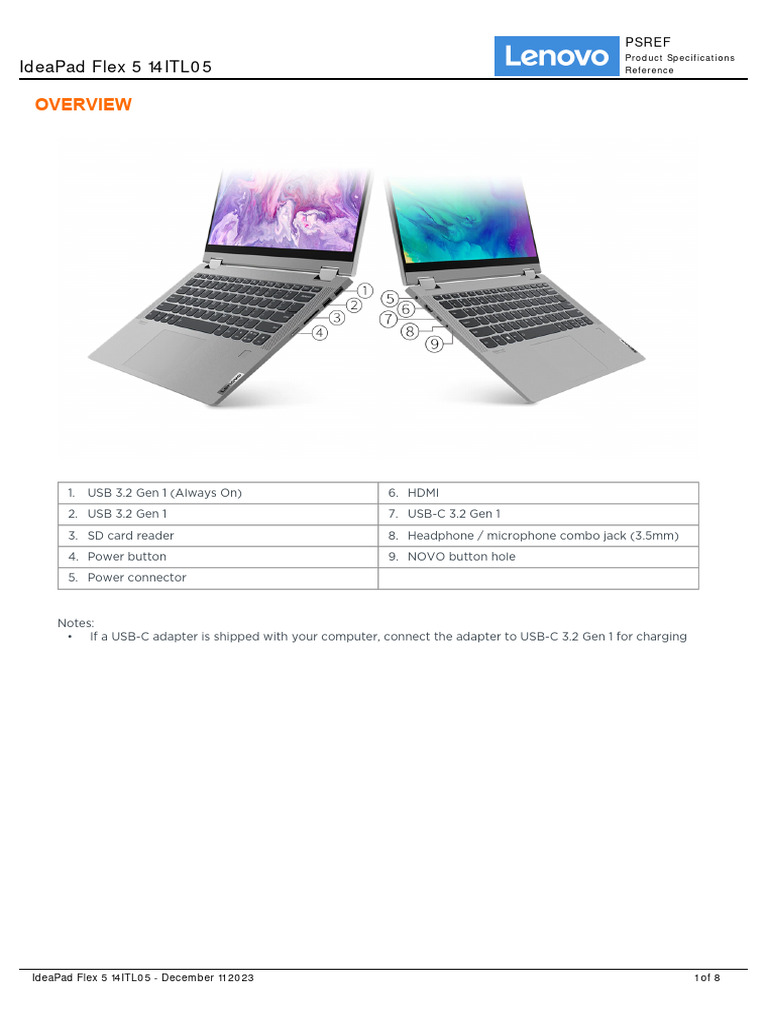 IdeaPad Flex 5 14ITL05 Spec | PDF | Usb | Computing