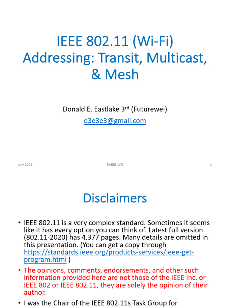 Slides 111 Babel Ieee 80211 Wi Fi Addressing Transit Multicast Mesh 00 | PDF | Wi Fi | Internet ...