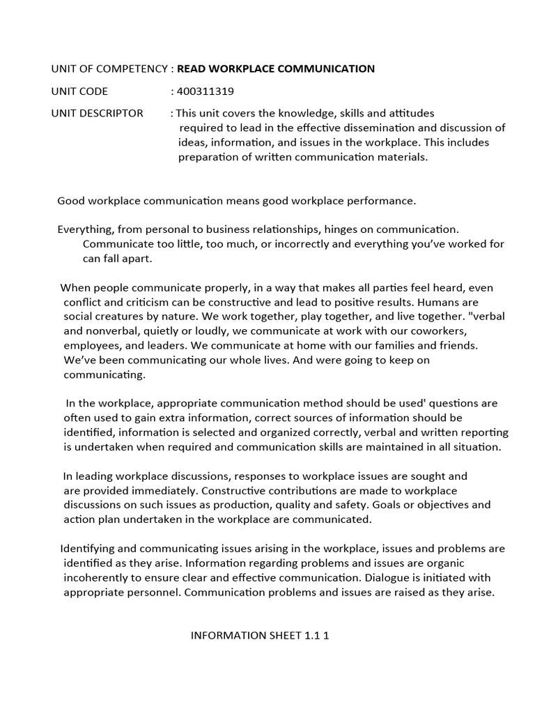 Lead Workplace Communication | PDF | Communication | Information