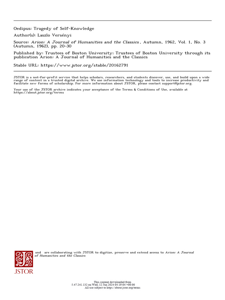 Oedipus Tragedy of Self-Knowledge | PDF