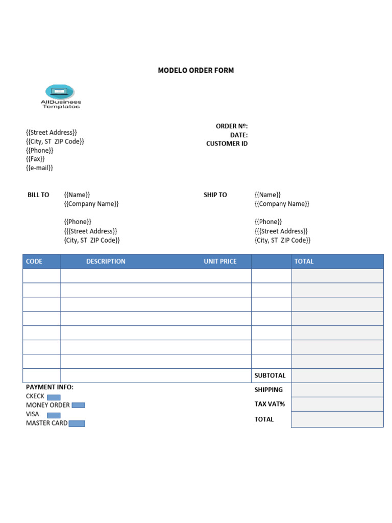 Modelo Order Form (Hoja de Pedido) | PDF