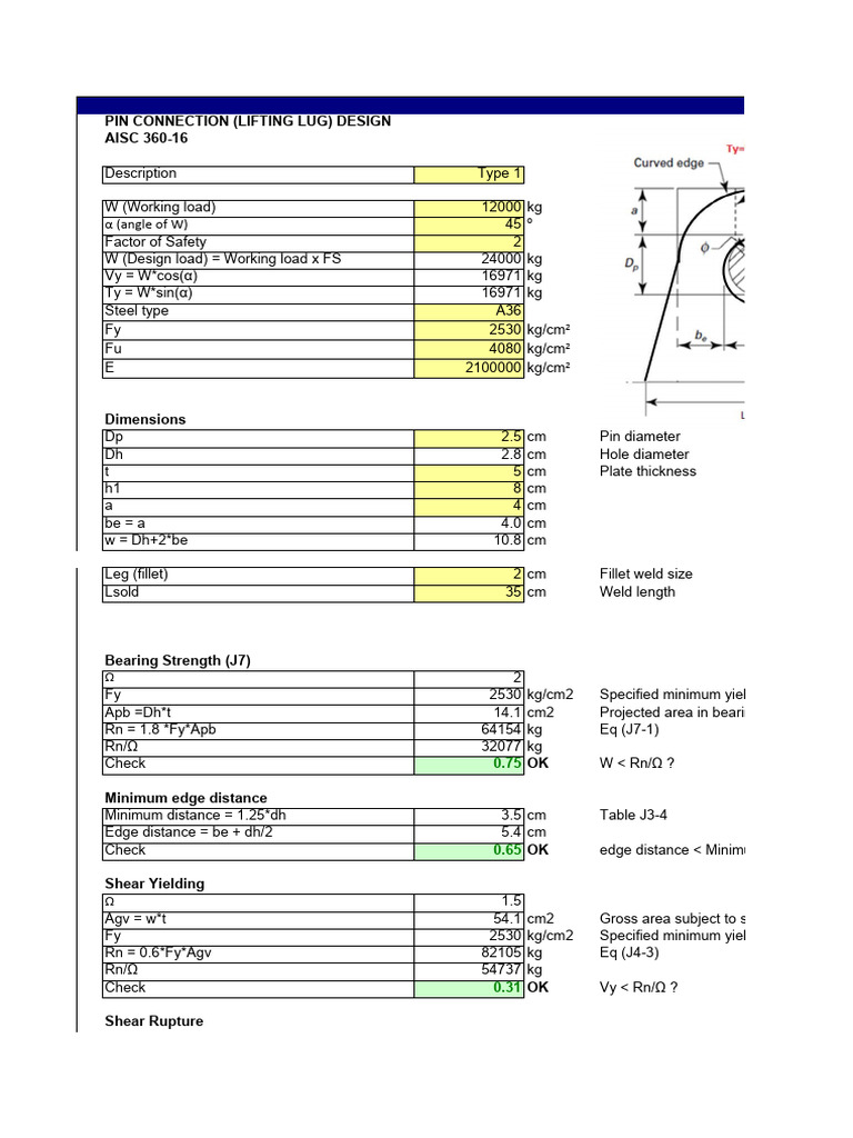 Lifting Lug Pin Connection Design | PDF | Mechanical Engineering | Steel